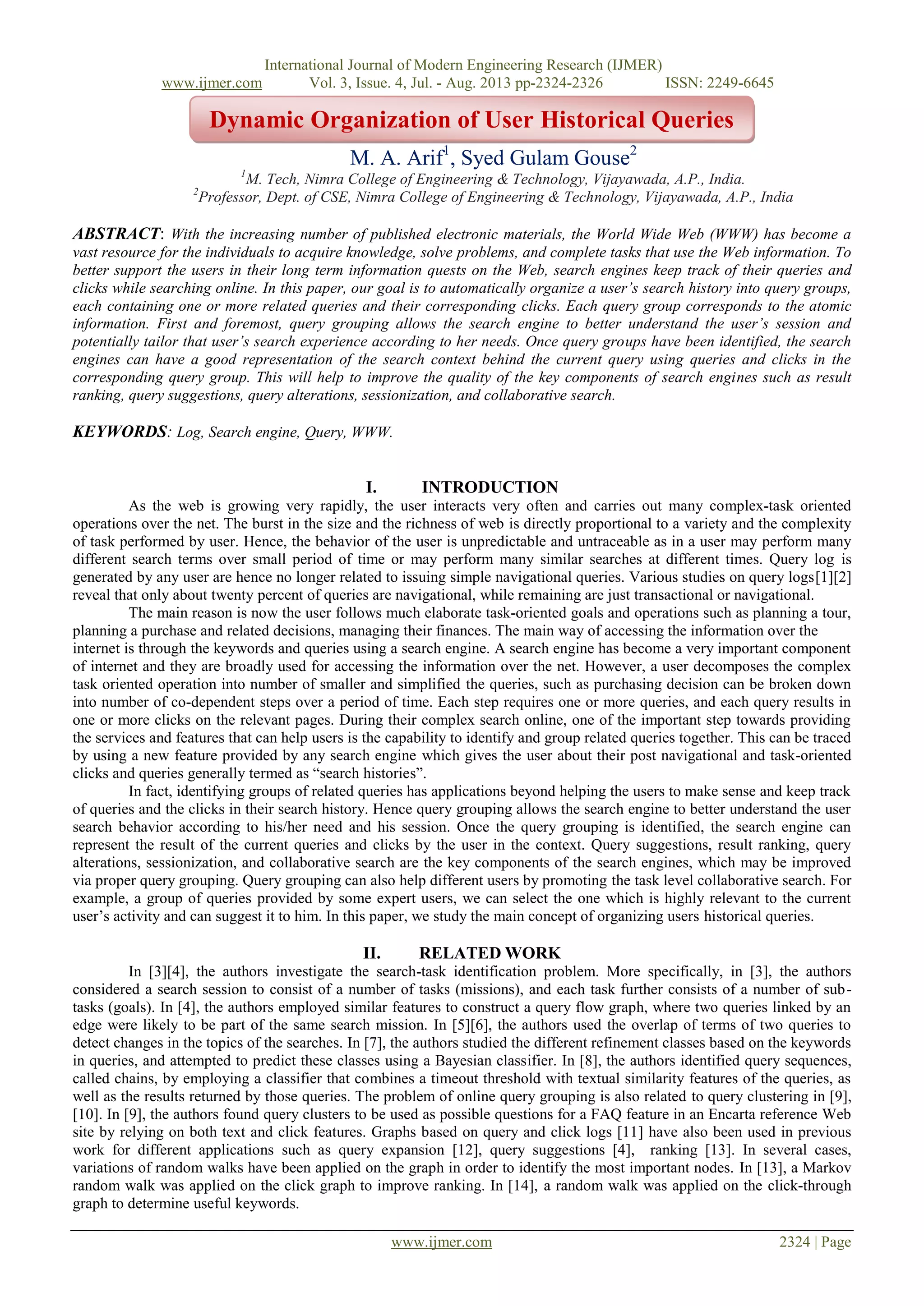 Dynamic Organization of User Historical Queries | PDF