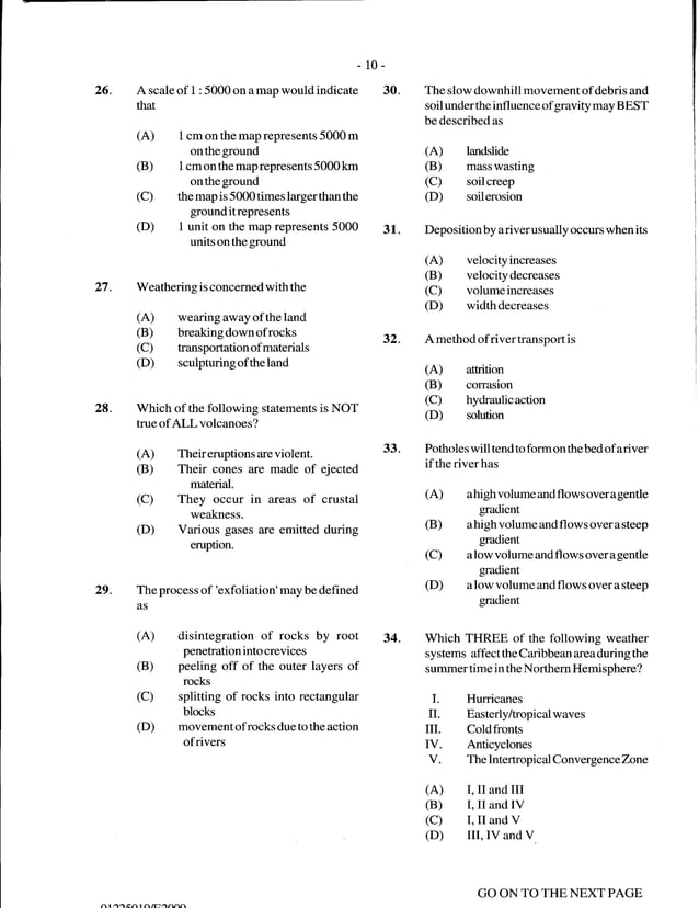 CSEC GEOGRAPHY 2009 multiple choice past paper | PDF