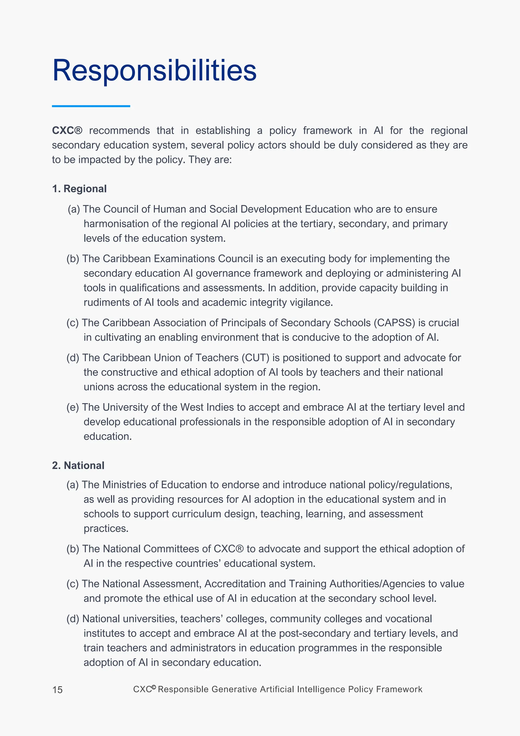 CXC® Responsible Generative Artificial Intelligence Policy Framework | PDF