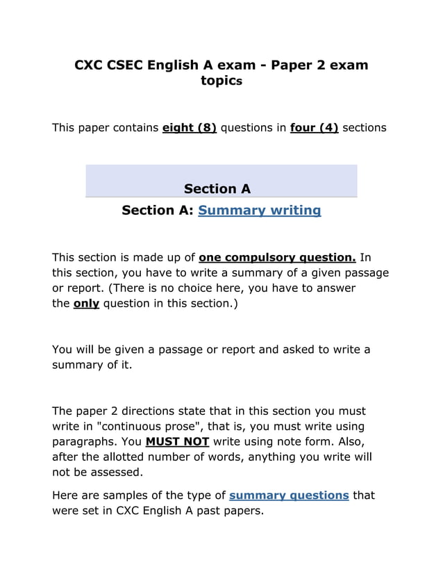 Cxc csec english a exam | DOCX | Educational Assessment | Education