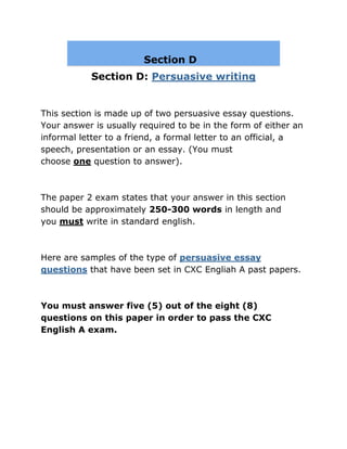 Cxc csec english a exam | DOCX
