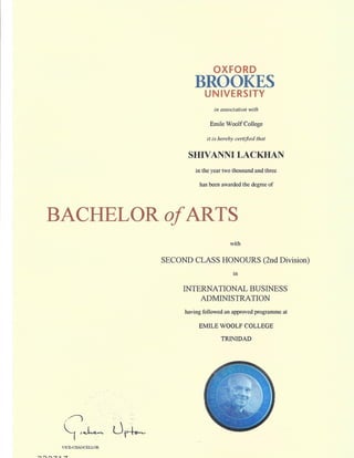 CXC & GCE Certificates, BA International Business Administration ...