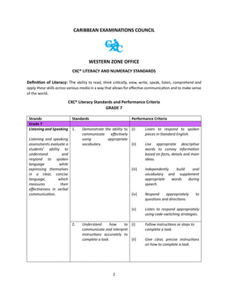 Caribbean Examinations Council Literacy and Numeracy Standards | PDF