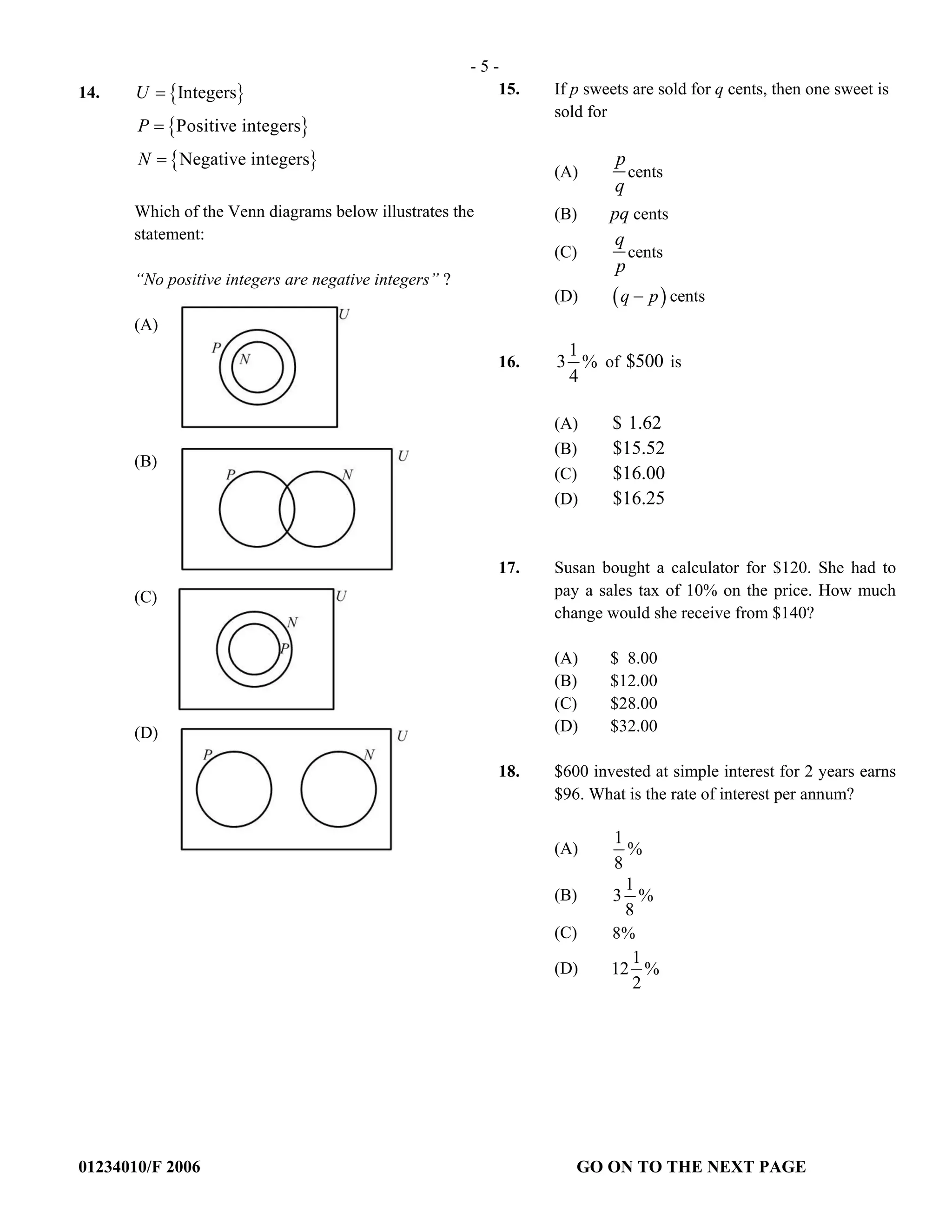 CXC MATHEMATICS MULTIPLE CHOICE | PDF