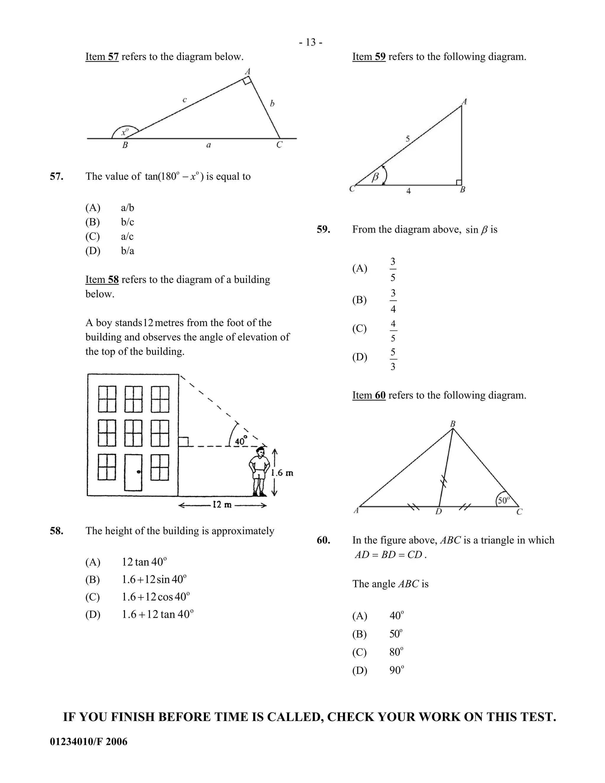 CXC MATHEMATICS MULTIPLE CHOICE | PDF
