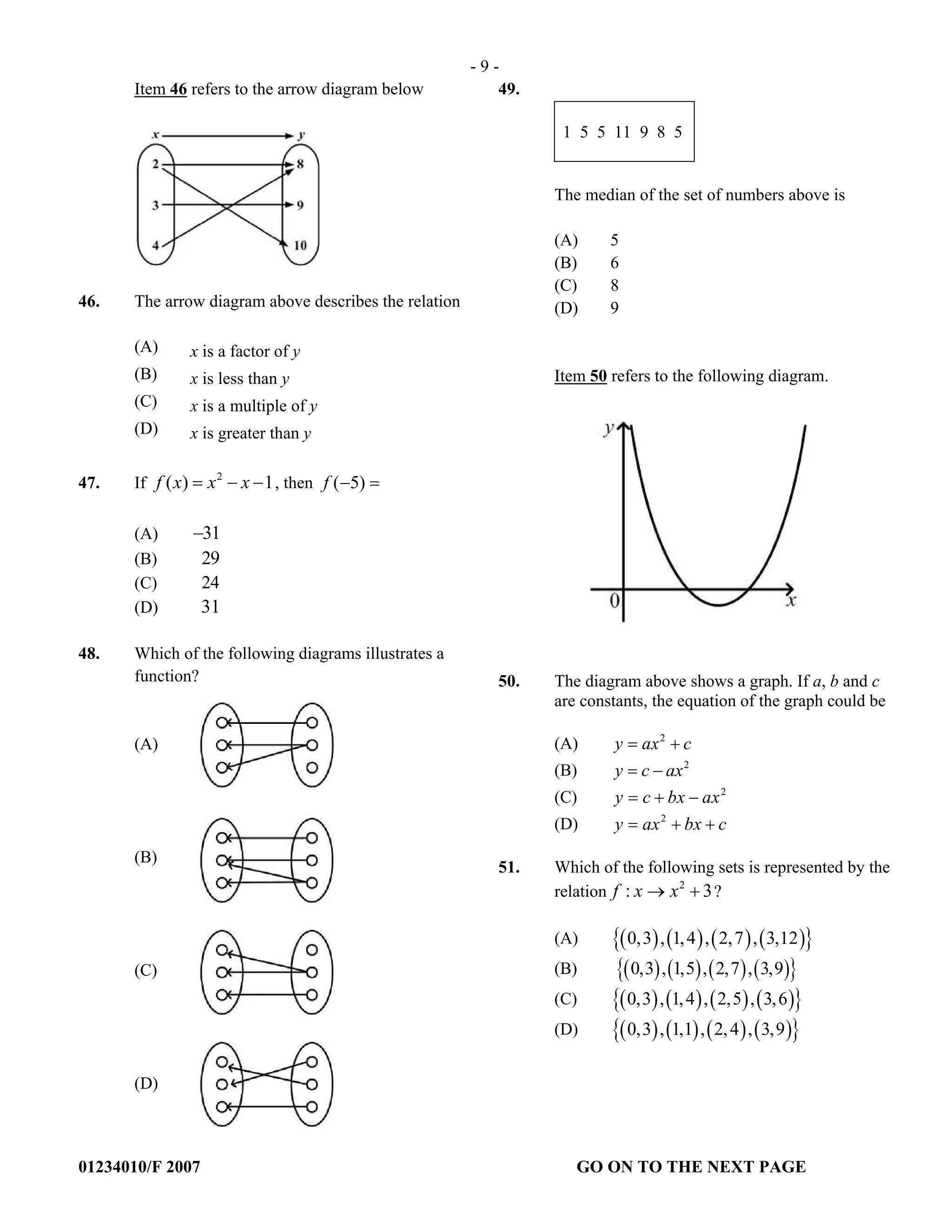 CXC MATHEMATICS MULTIPLE CHOICE | PDF