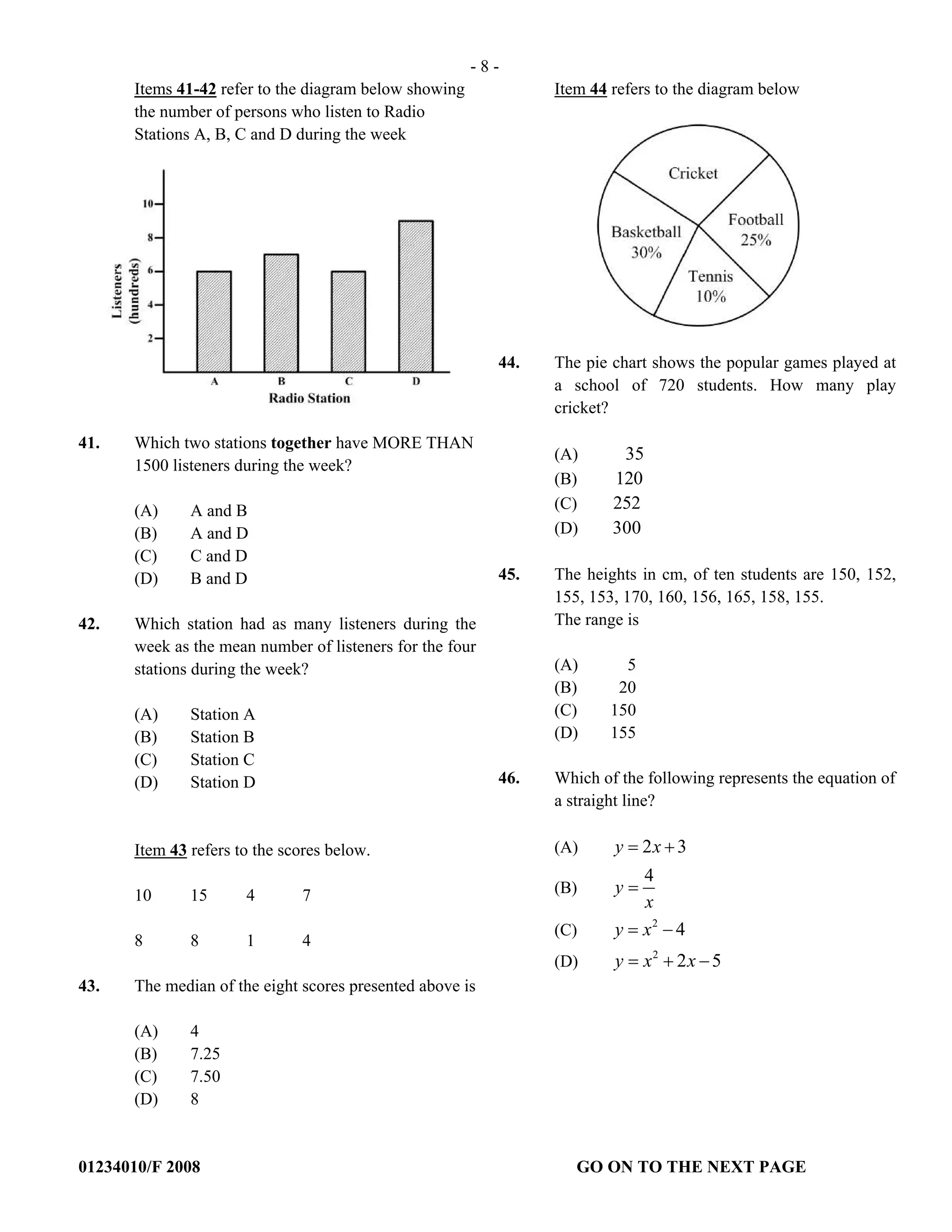 CXC MATHEMATICS MULTIPLE CHOICE | PDF