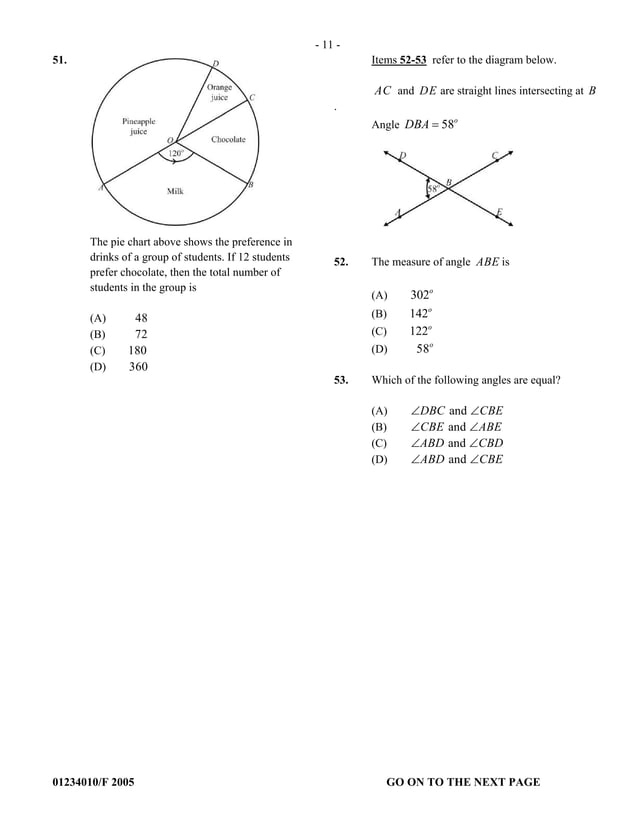 CXC MATHEMATICS MULTIPLE CHOICE | PDF