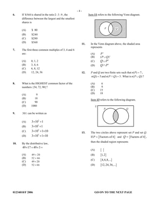 CXC MATHEMATICS MULTIPLE CHOICE | PDF