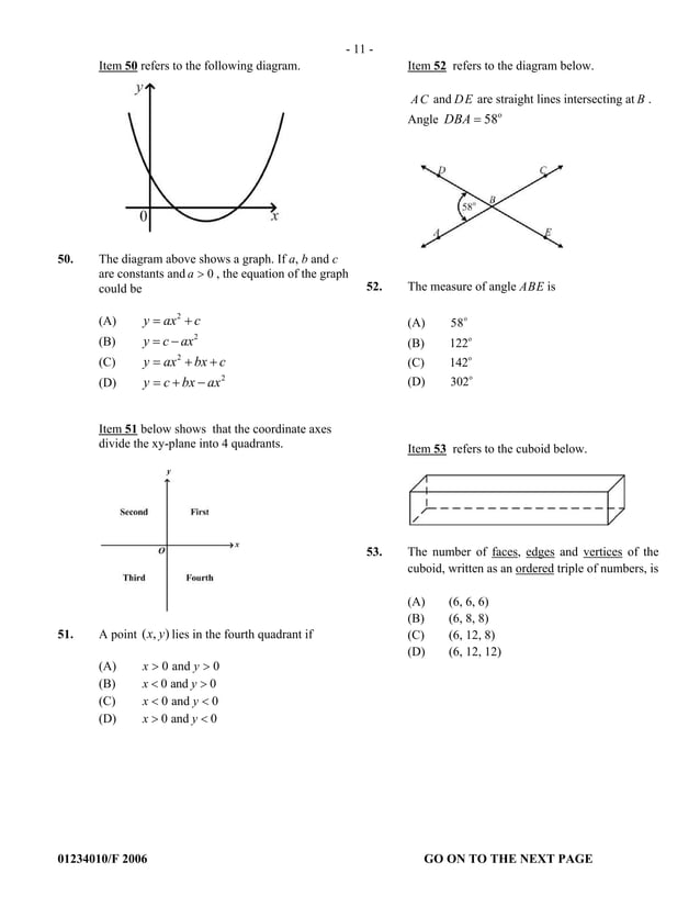 CXC MATHEMATICS MULTIPLE CHOICE | PDF