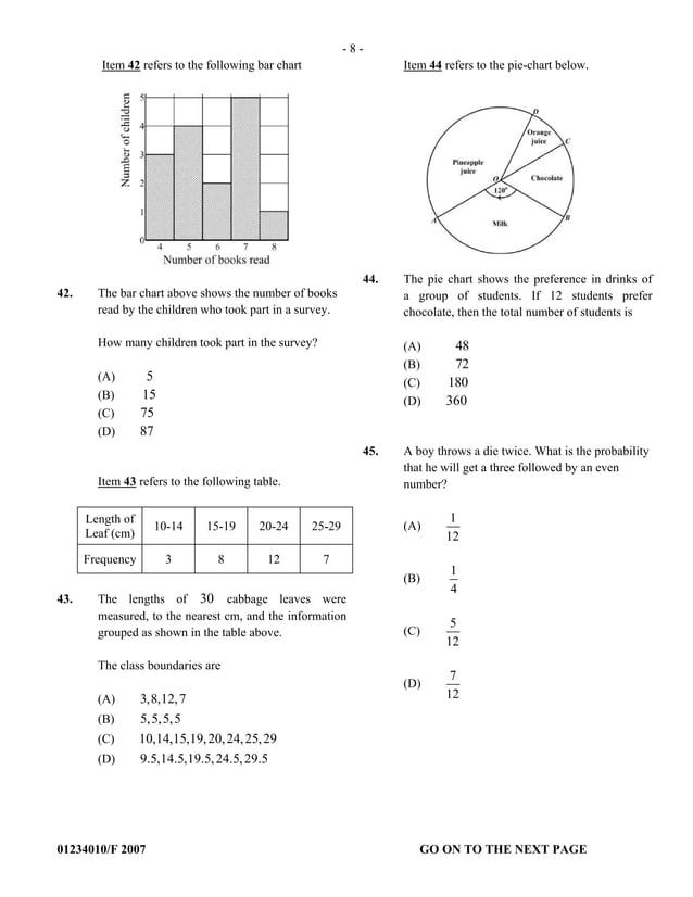 CXC MATHEMATICS MULTIPLE CHOICE | PDF