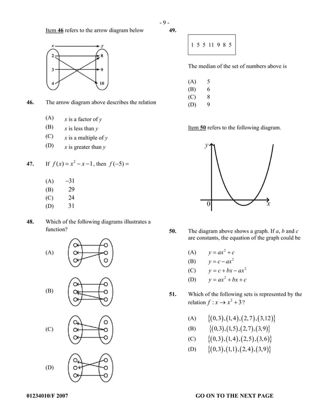 CXC MATHEMATICS MULTIPLE CHOICE | PDF