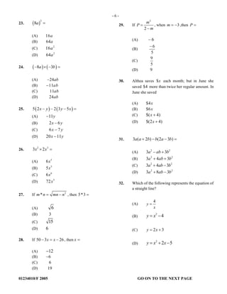 CXC MATHEMATICS MULTIPLE CHOICE | PDF