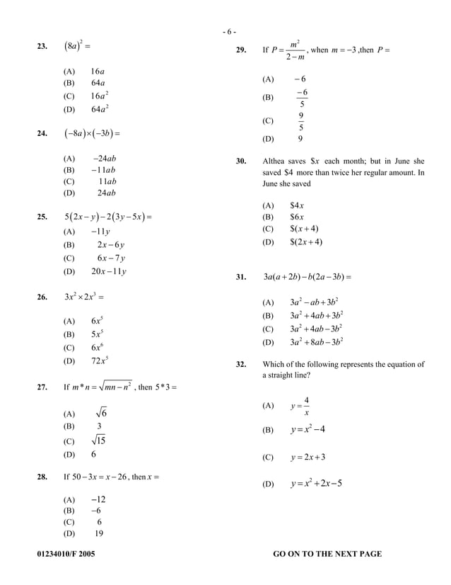 CXC MATHEMATICS MULTIPLE CHOICE | PDF