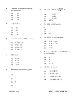 CXC MATHEMATICS MULTIPLE CHOICE | PDF