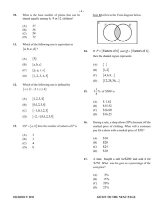 CXC MATHEMATICS MULTIPLE CHOICE | PDF