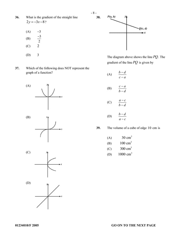 CXC MATHEMATICS MULTIPLE CHOICE | PDF