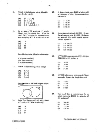 Cxc Mathematics Multiple Choice Pdf