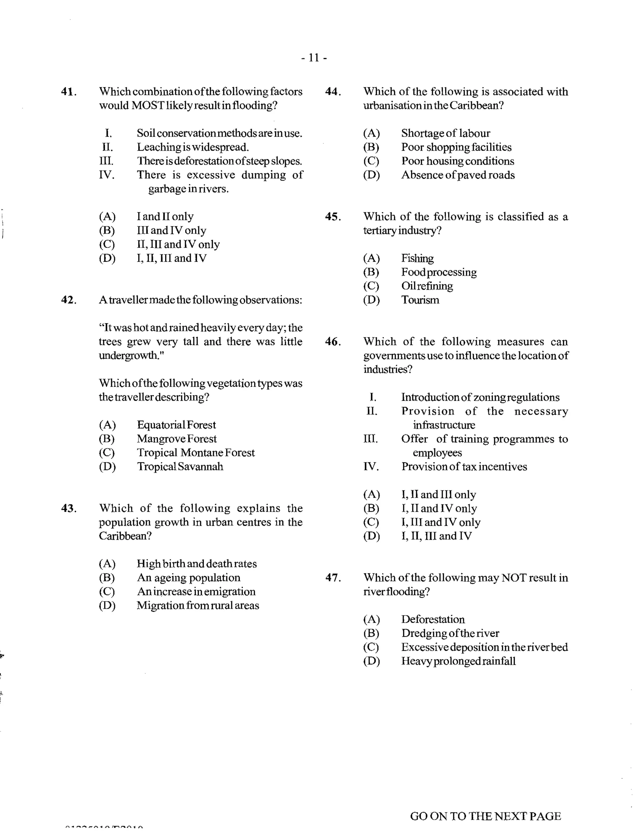 CSEC GEOGRAPHY multiple choice past paper 2010 | PDF