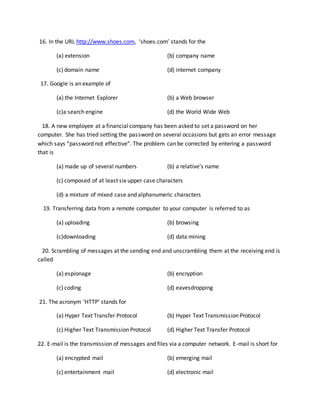 CXC CSEC Information Technology Multiple Choice Questions | DOCX