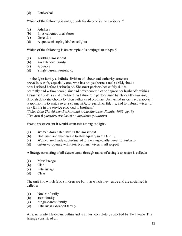 Cxc past papers for social studies with multiple choice questions | DOCX