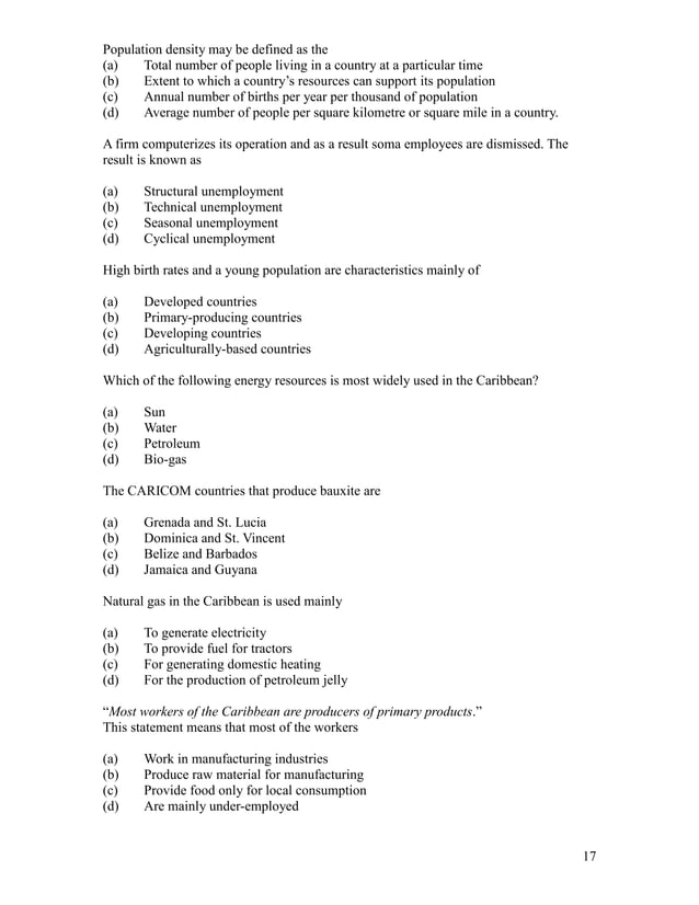 Cxc past papers for social studies with multiple choice questions | DOCX