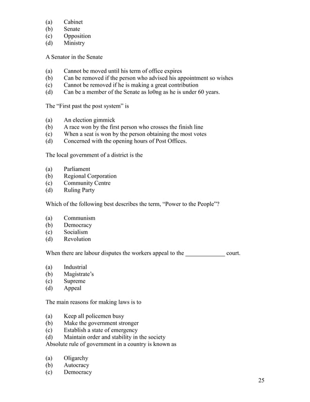 Cxc past papers for social studies with multiple choice questions | DOCX