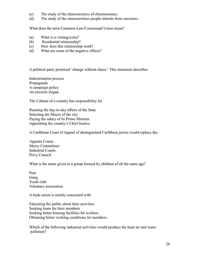 Cxc past papers for social studies with multiple choice questions | DOCX
