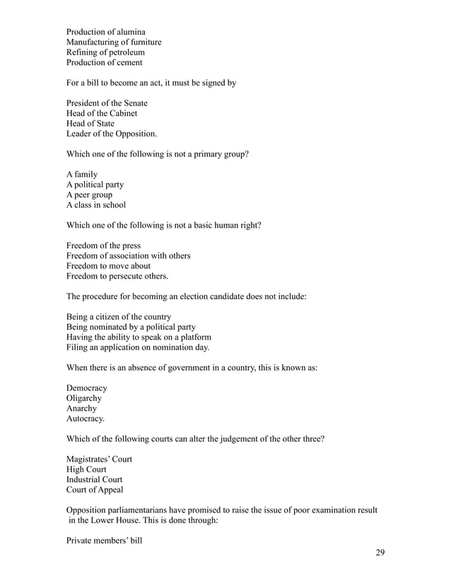 Cxc past papers for social studies with multiple choice questions | DOCX