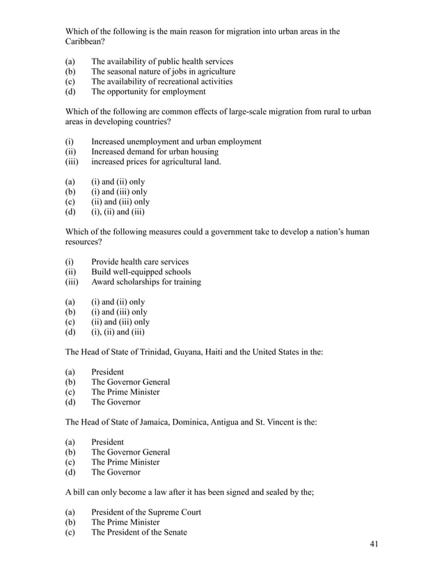 Cxc past papers for social studies with multiple choice questions | DOCX
