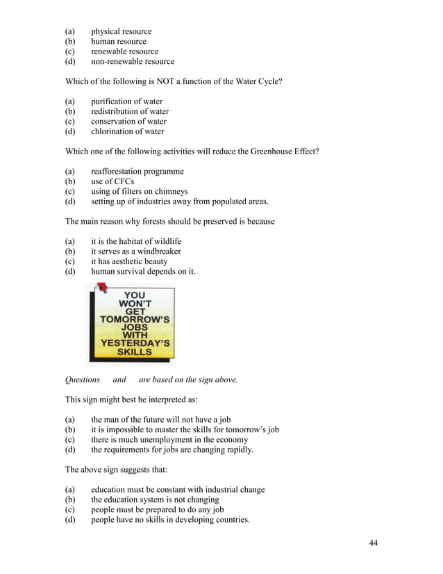 Cxc past papers for social studies with multiple choice questions | DOCX