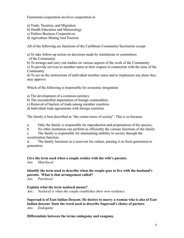 Cxc past papers for social studies with multiple choice questions | DOCX