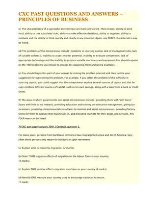Cxc past questions and answers – principles of business | PDF