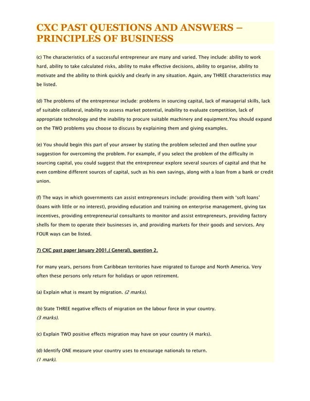 Cxc past questions and answers – principles of business | PDF ...