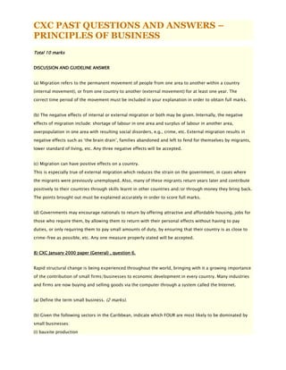 Cxc past questions and answers – principles of business | PDF