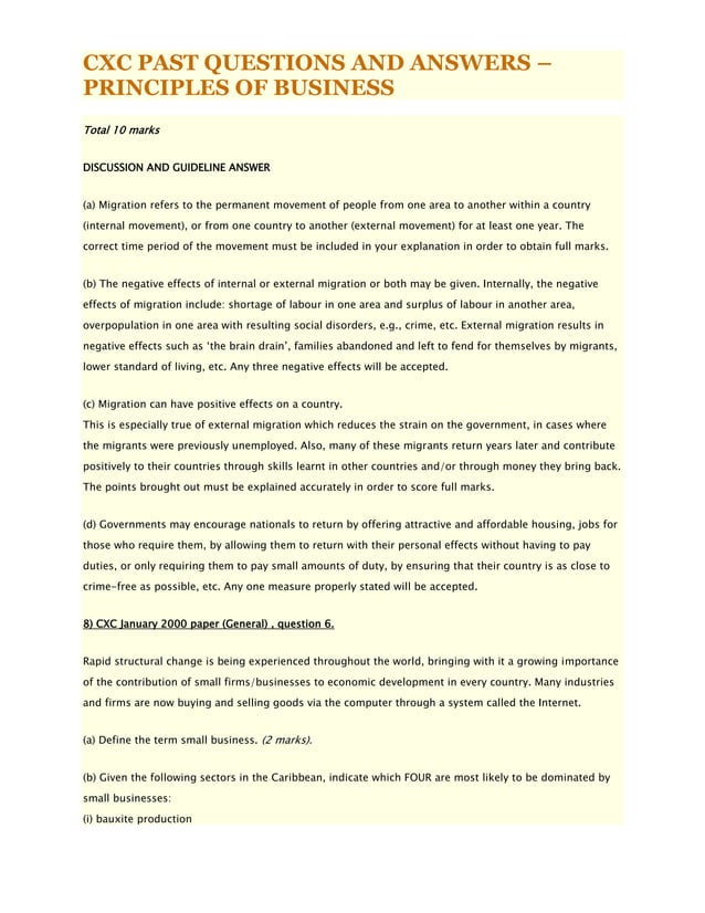 Cxc past questions and answers – principles of business | PDF ...