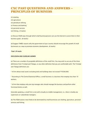 Cxc past questions and answers – principles of business | PDF