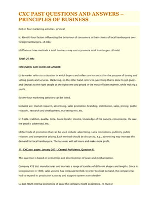 Cxc past questions and answers – principles of business | PDF