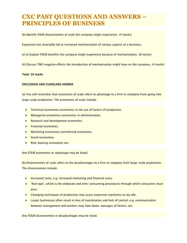 Cxc past questions and answers – principles of business | PDF ...