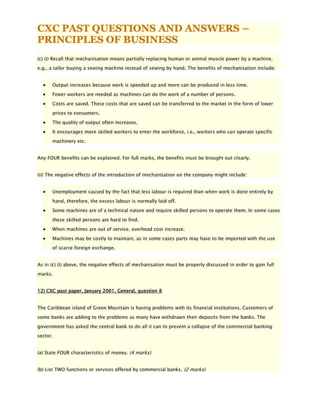 Cxc past questions and answers – principles of business | PDF ...