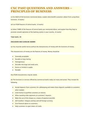 Cxc past questions and answers – principles of business | PDF