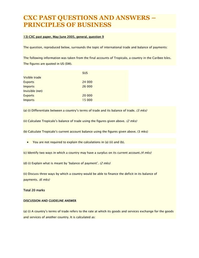 Cxc past questions and answers – principles of business | PDF ...
