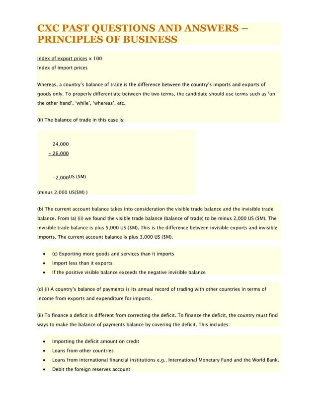 Cxc past questions and answers – principles of business | PDF ...