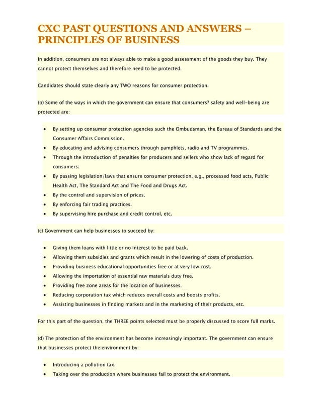 Cxc past questions and answers – principles of business | PDF ...