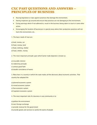 Cxc past questions and answers – principles of business | PDF