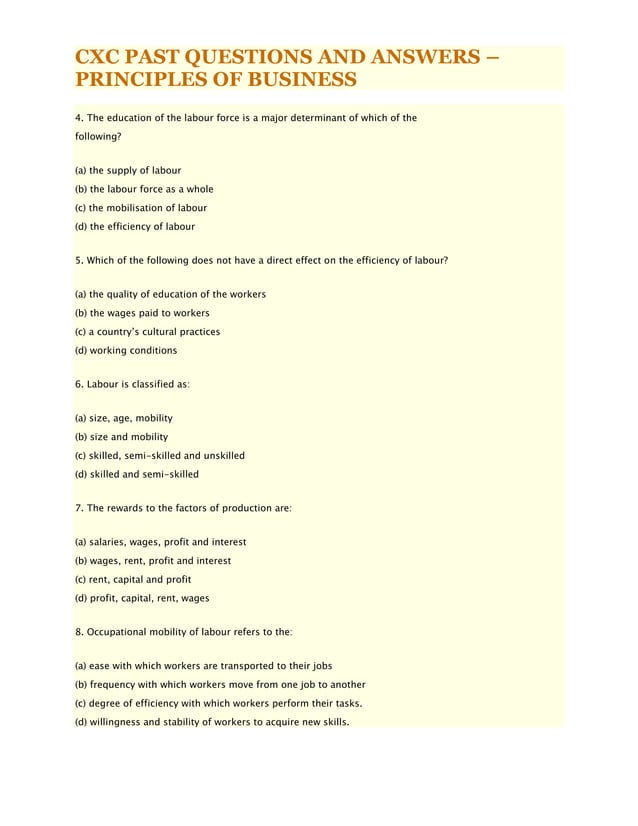 Cxc past questions and answers – principles of business | PDF ...