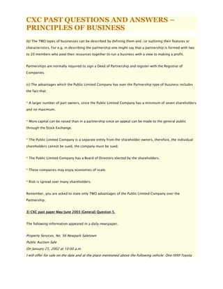 Cxc past questions and answers – principles of business | PDF