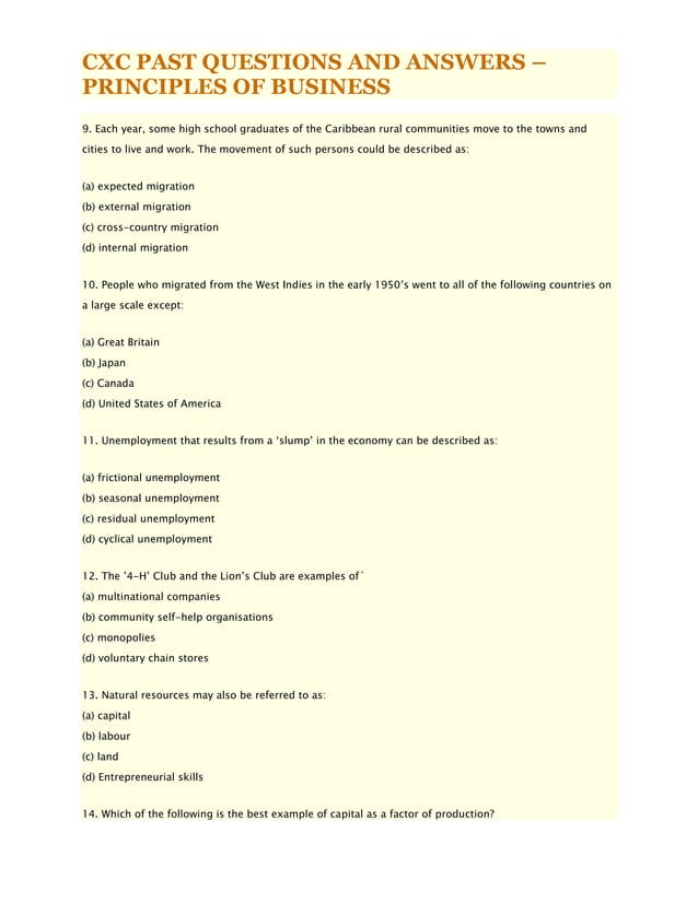 Cxc past questions and answers – principles of business | PDF ...