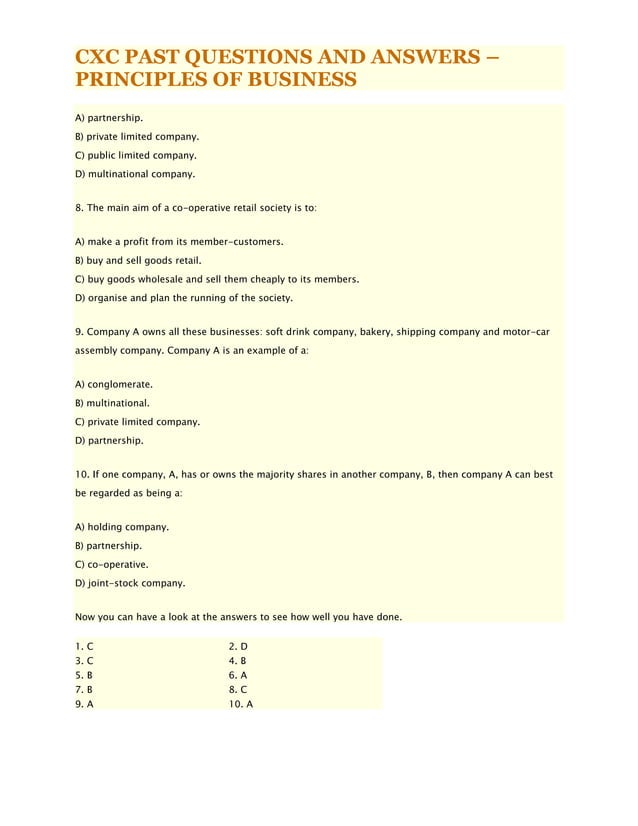 Cxc past questions and answers – principles of business | PDF ...