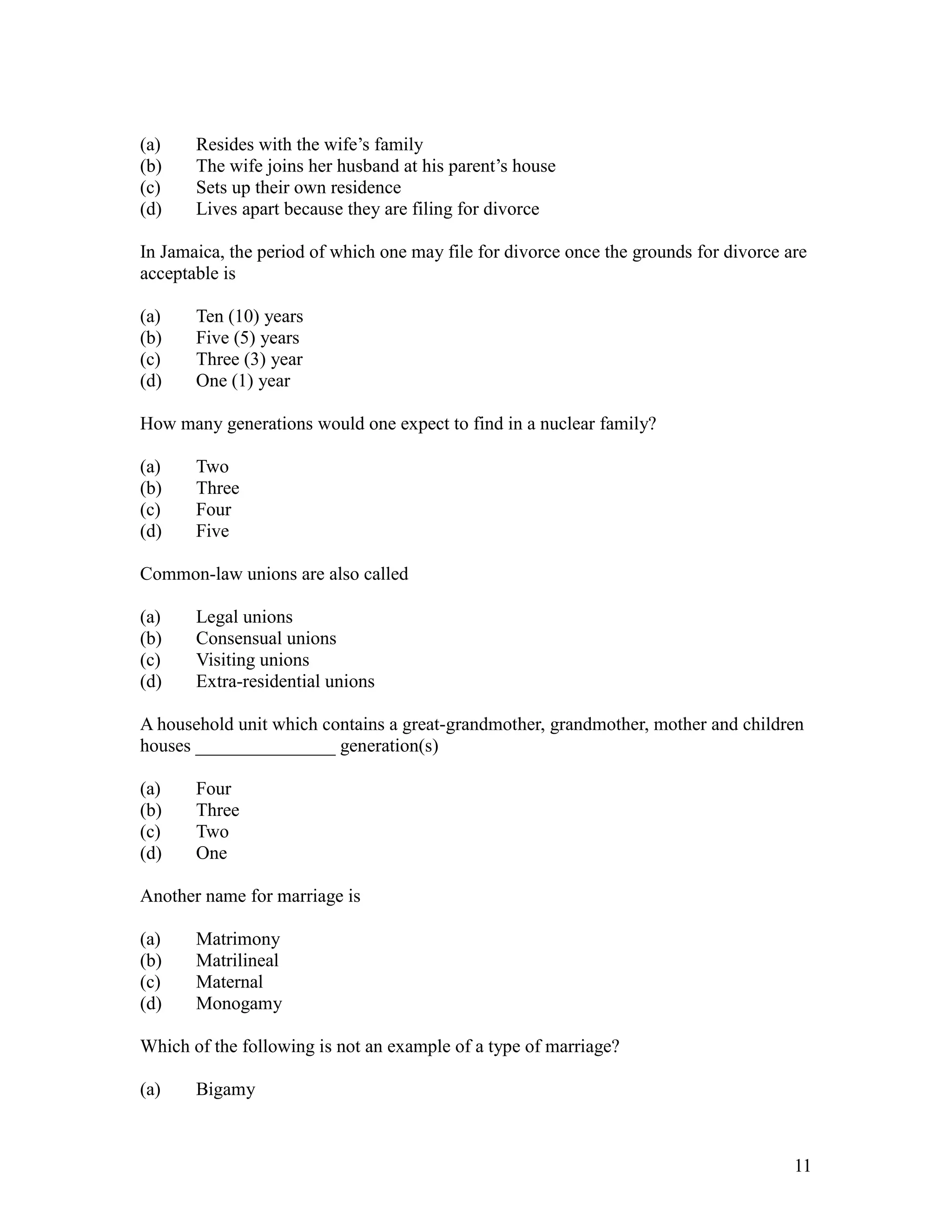 Cxc Social Studies Multiple Choice Questions | DOCX